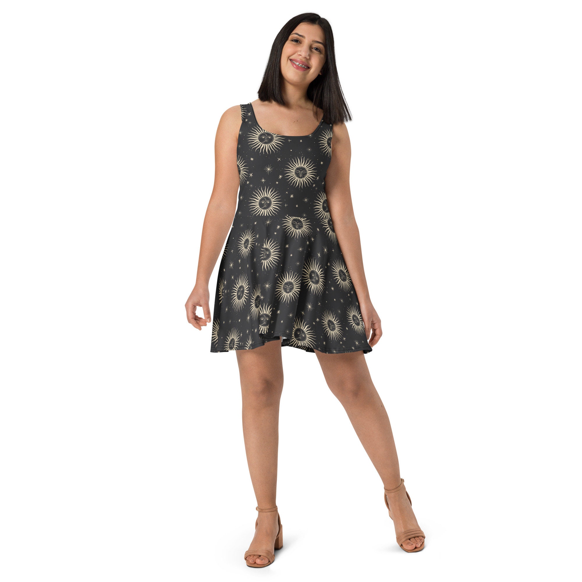 Retro Mystic Sun Skater Dress | Magical Summer Dress Mystical Celestial ...