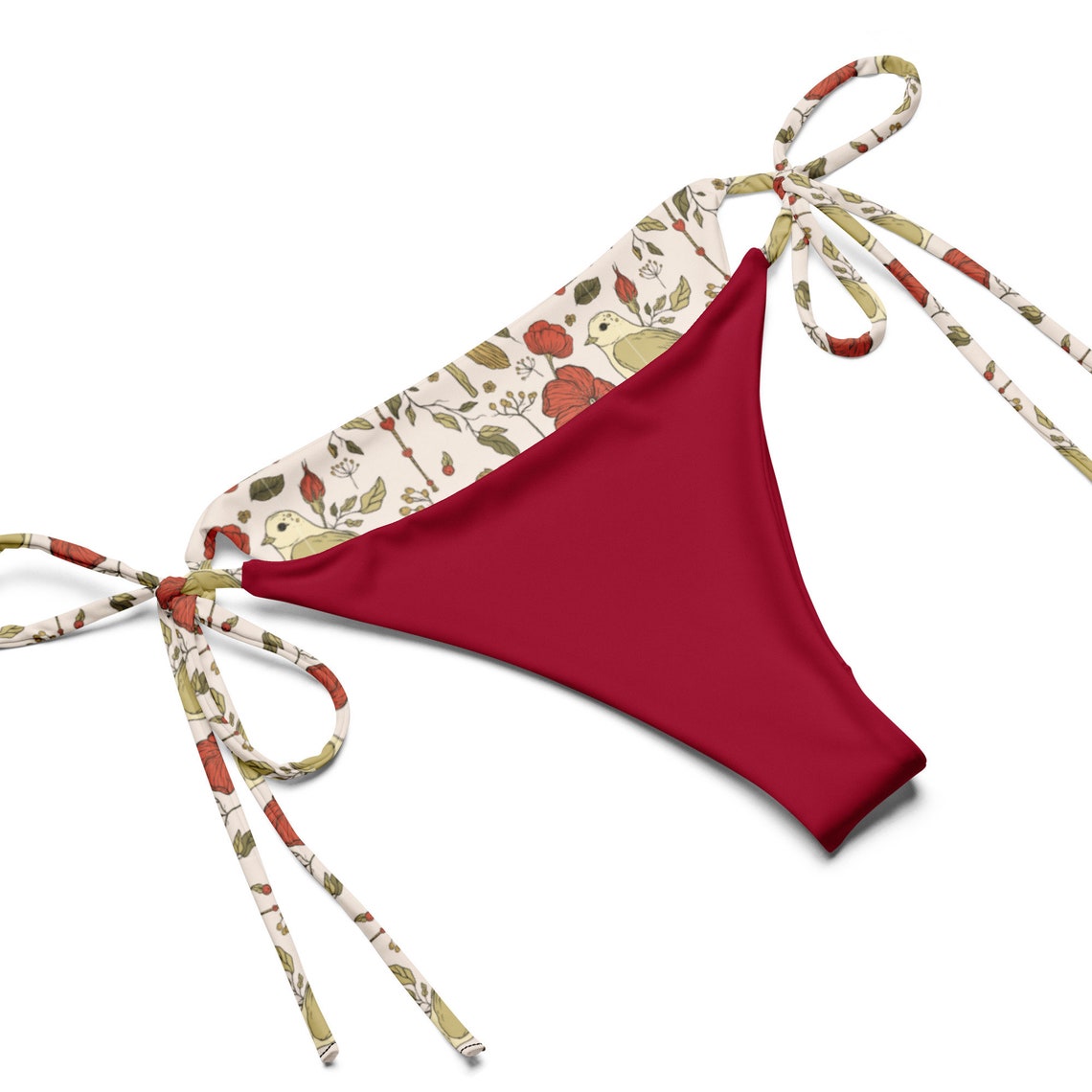 Vintage Birds String Bikini Set Minimalist Recycled Eco Friendly Bikini ...
