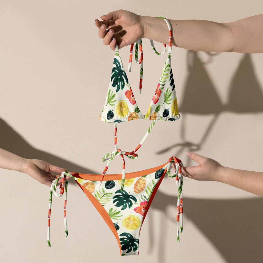 Exotic Island Fruit String Bikini Set Recycled Vacation Bikini Tropical ...