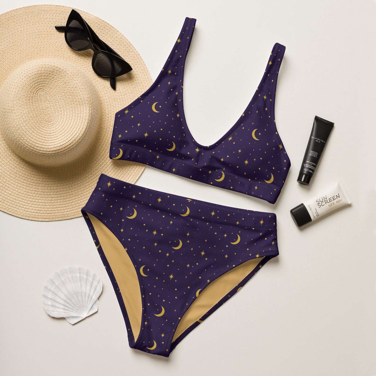 Mystical Moon & Stars High Waisted Bikini Set | Nautical Recycled ...