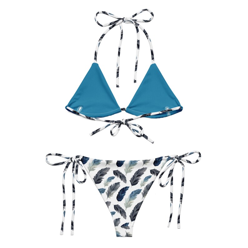 Blue Bird Feathers String Bikini Set Minimalist Recycled Eco Friendly ...