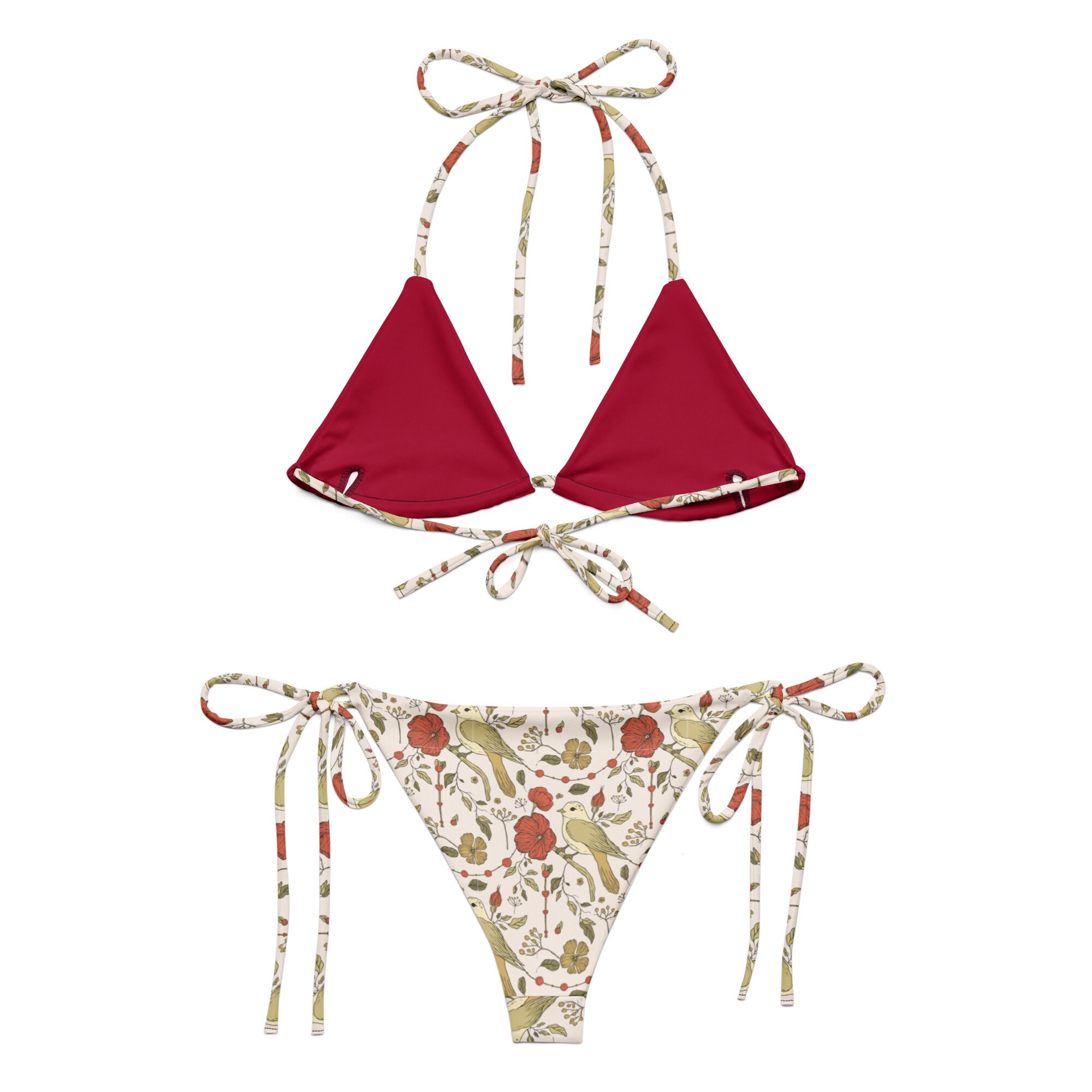 Vintage Birds String Bikini Set Minimalist Recycled Eco Friendly Bikini ...