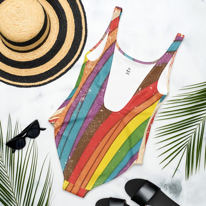 Retro Rainbow One-piece Swimsuit | Vintage Retro Recycled Eco Friendly ...