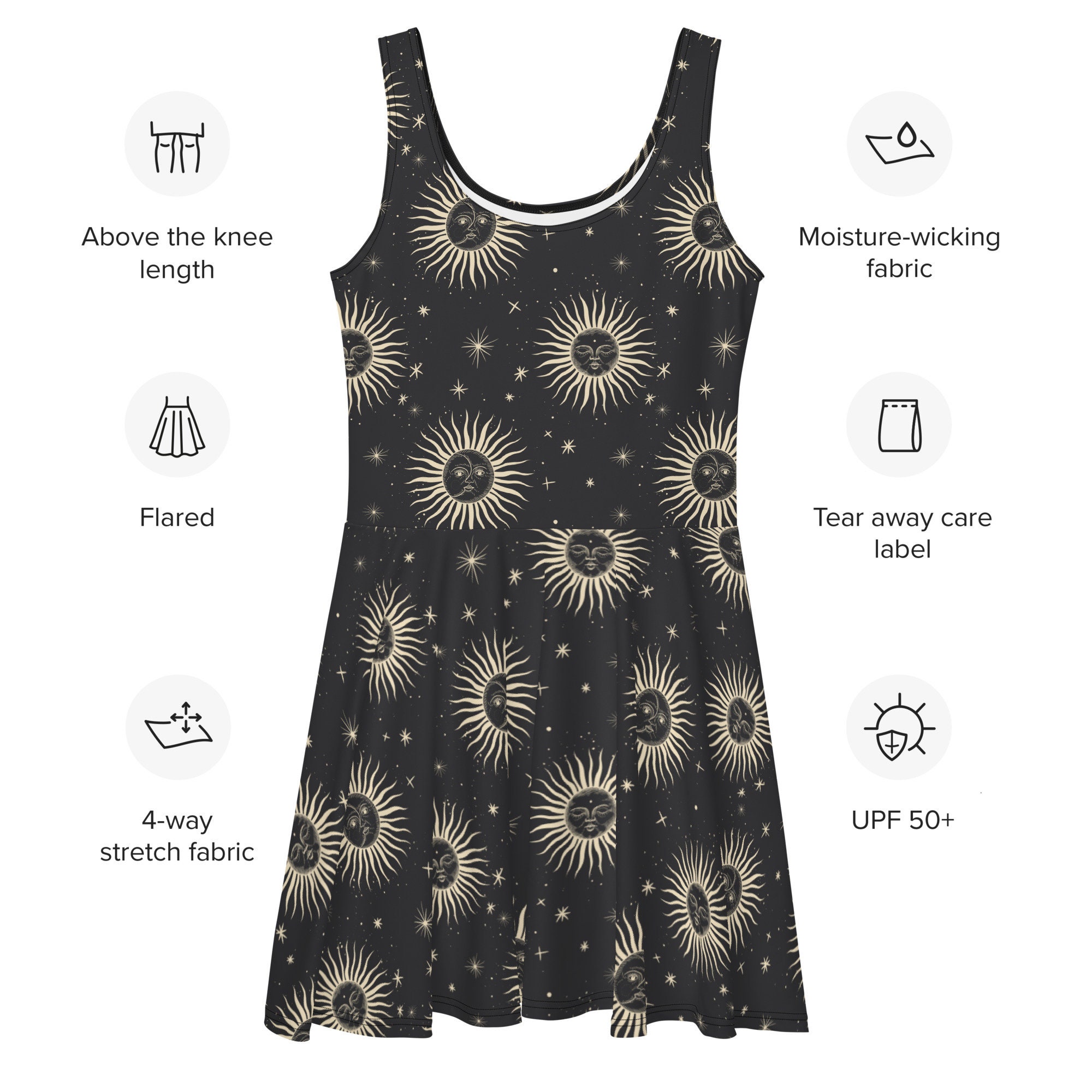 Retro Mystic Sun Skater Dress | Magical Summer Dress Mystical Celestial ...
