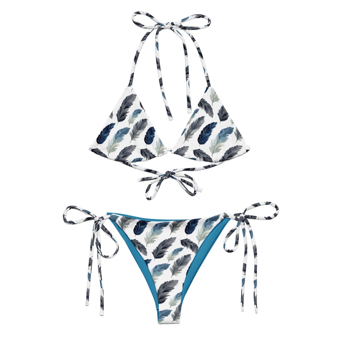 Blue Bird Feathers String Bikini Set Minimalist Recycled Eco Friendly ...