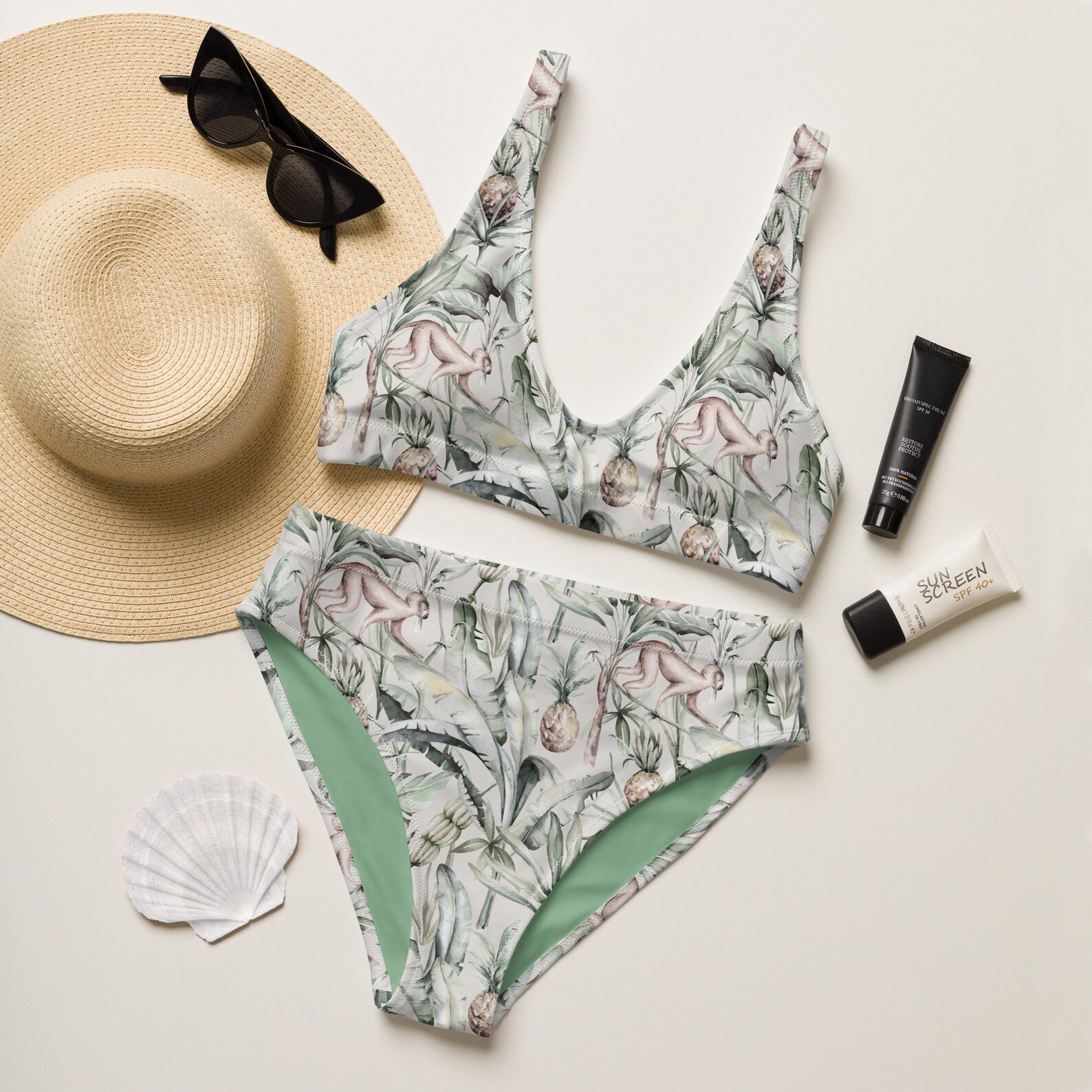 Monkey Rainforest High Waisted Bikini Set Tropical Island Recycled ...
