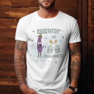 Funny Tea Bags and Eggplant Retro Style Tee Brewin' up Jealousy Shirt ...