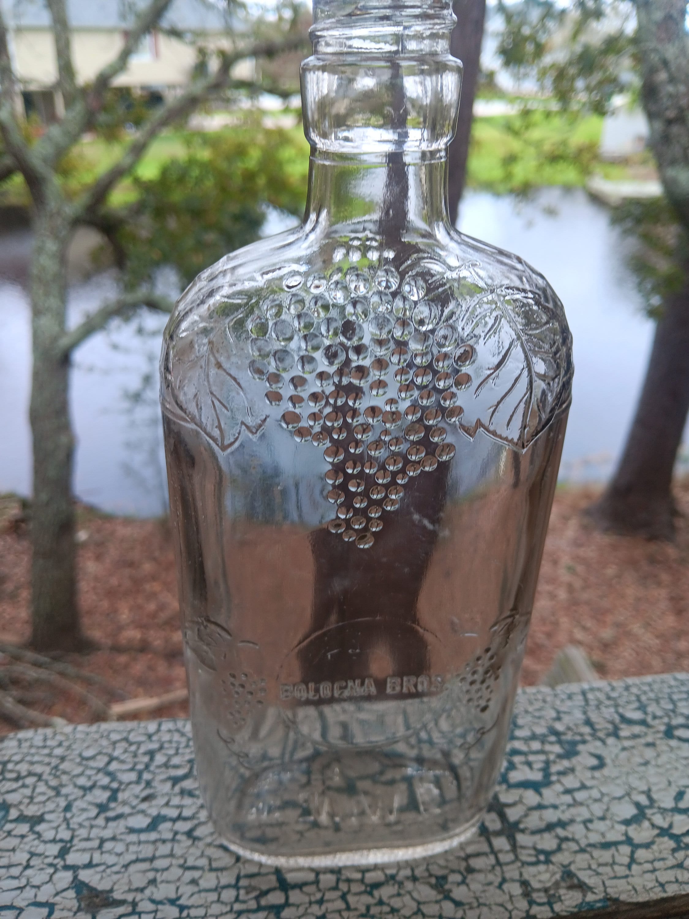 Beautiful Vintage Wine Bottle From 1950's , Embossed Grape Design on ...