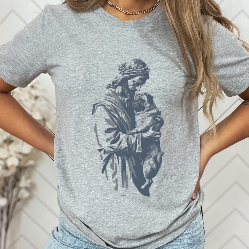 Jesus Pug Shirt Cute Pug Dog God Holding Pug Tee Gift for Pug Owner and ...