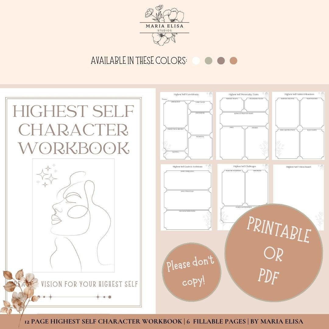 Highest Self Character Workbook Printable Digital Workbook for ...