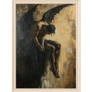 Fallen Angel Dark Moody Mythological Art Print Dark Art Oil Painting ...