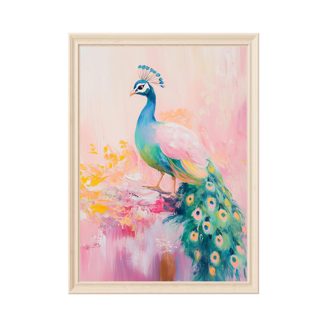 Peacock Wall Art Pastel Peacock Painting Digital Download Colorful Bird ...