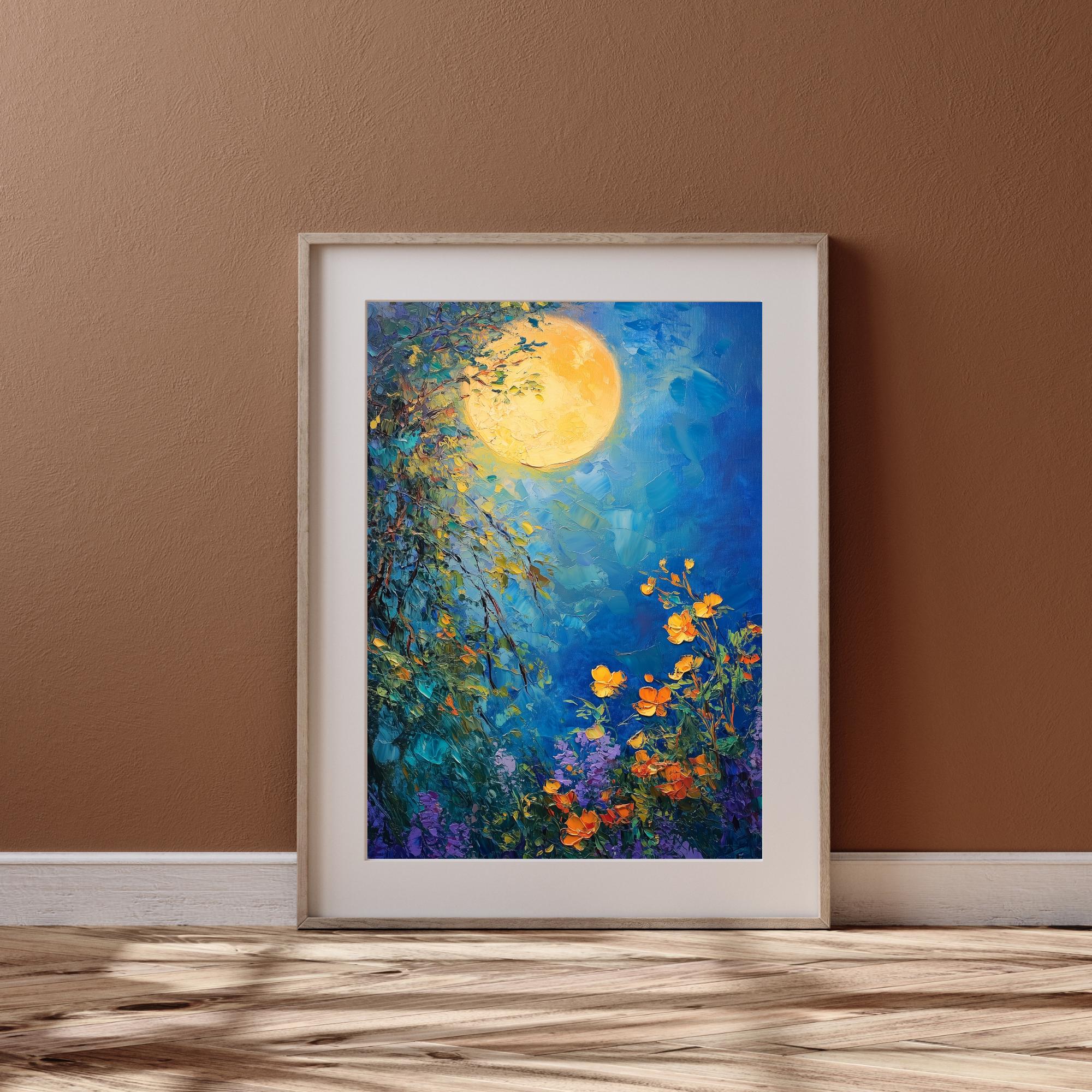 Floral Abstract Oil Painting of Moon Art for Home Decor for Bedroom ...