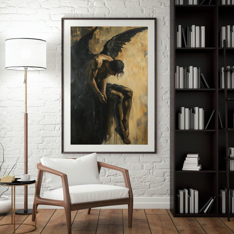Fallen Angel Dark Moody Mythological Art Print Dark Art Oil Painting ...