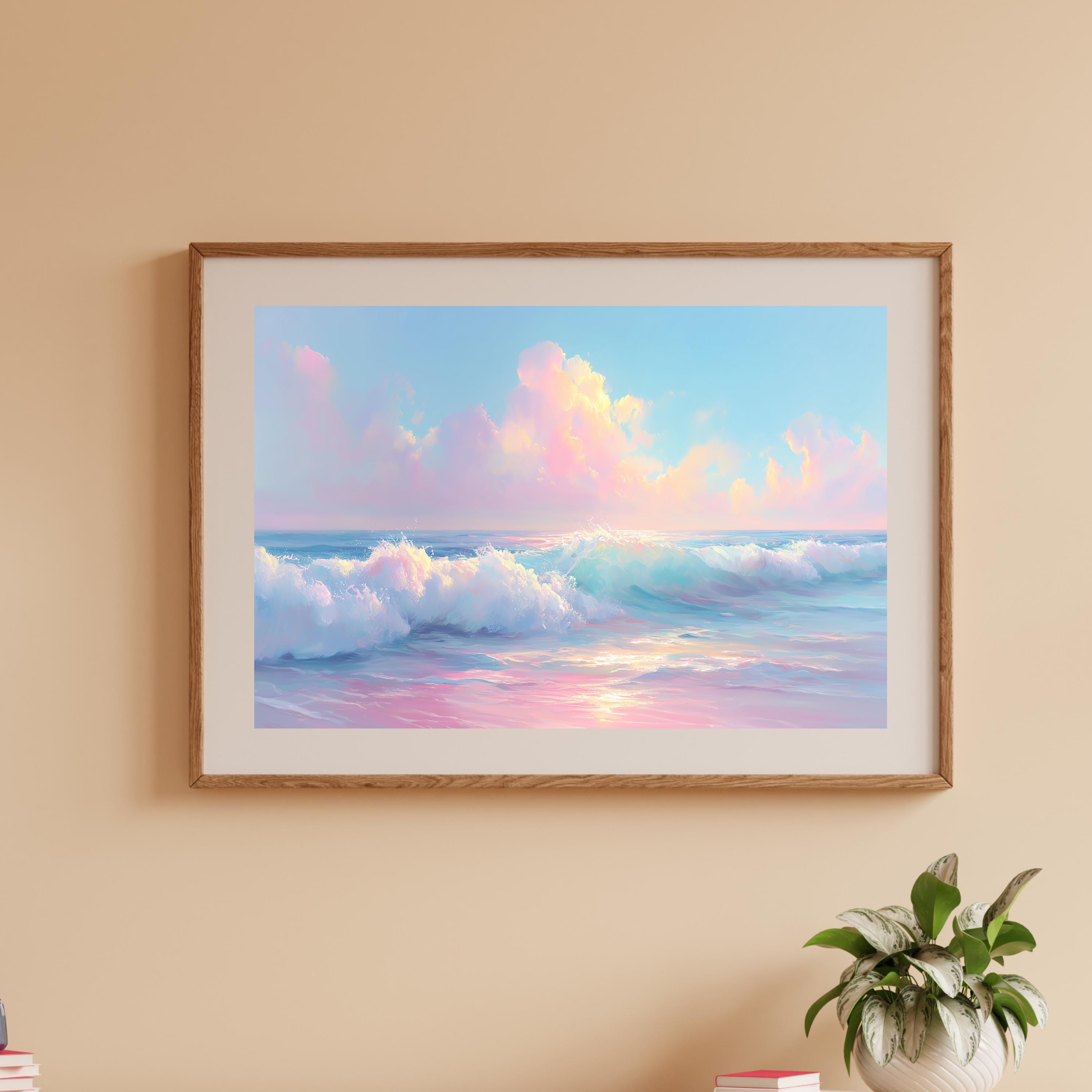 Pastel Ocean Wall Art Printable Beach Sunrise Digital Download Wave ...