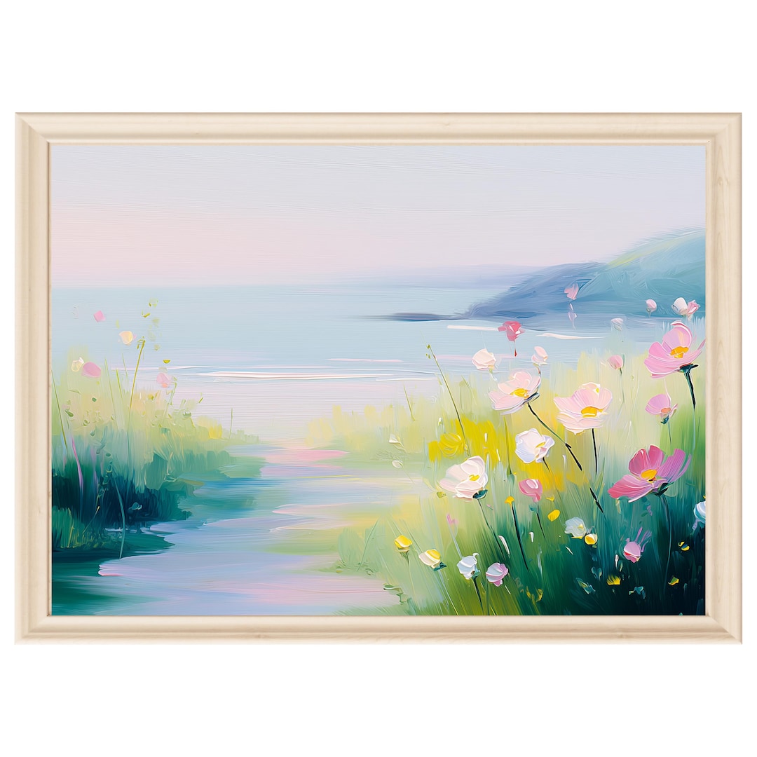 Pastel Flower Field Print Coastal Floral Art Digital Download Beach ...