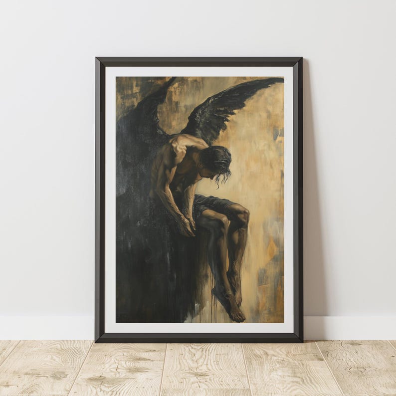 Fallen Angel Dark Moody Mythological Art Print Dark Art Oil Painting ...