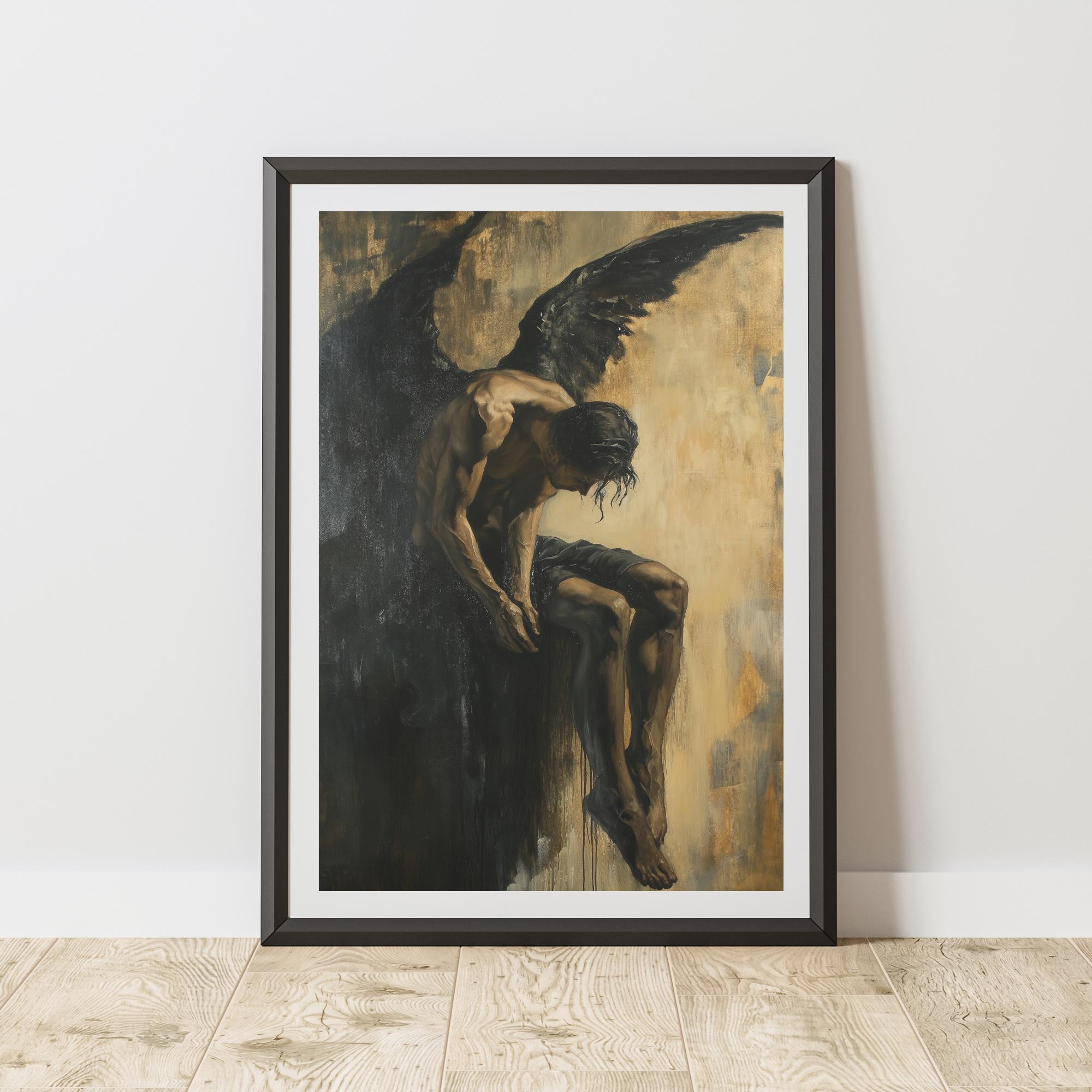 Fallen Angel Dark Moody Mythological Art Print Dark Art Oil Painting ...