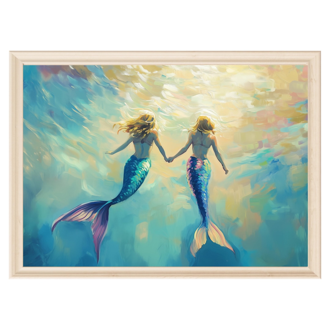 Mermaid Wall Art Nursery Digital Download Underwater Print Pastel Ocean ...