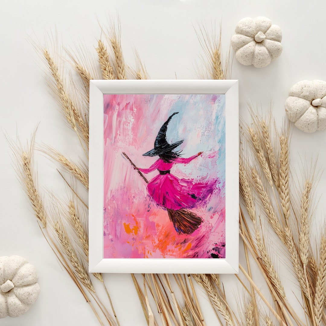 Pink Themed Witch Abstract Art Digital Download Eclectic Halloween Art ...