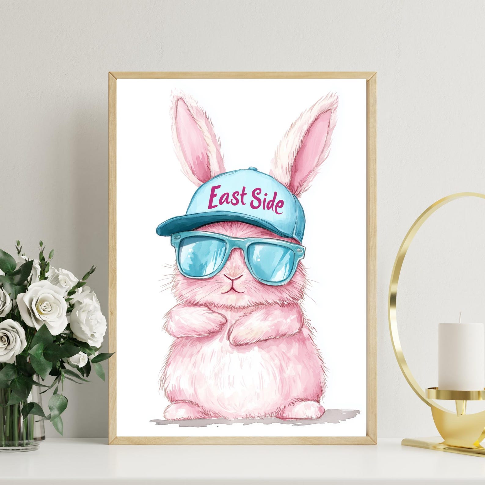 Cool Hip Hop Easter Bunny Digital Art Print Cute Pink Rabbit Wearing ...