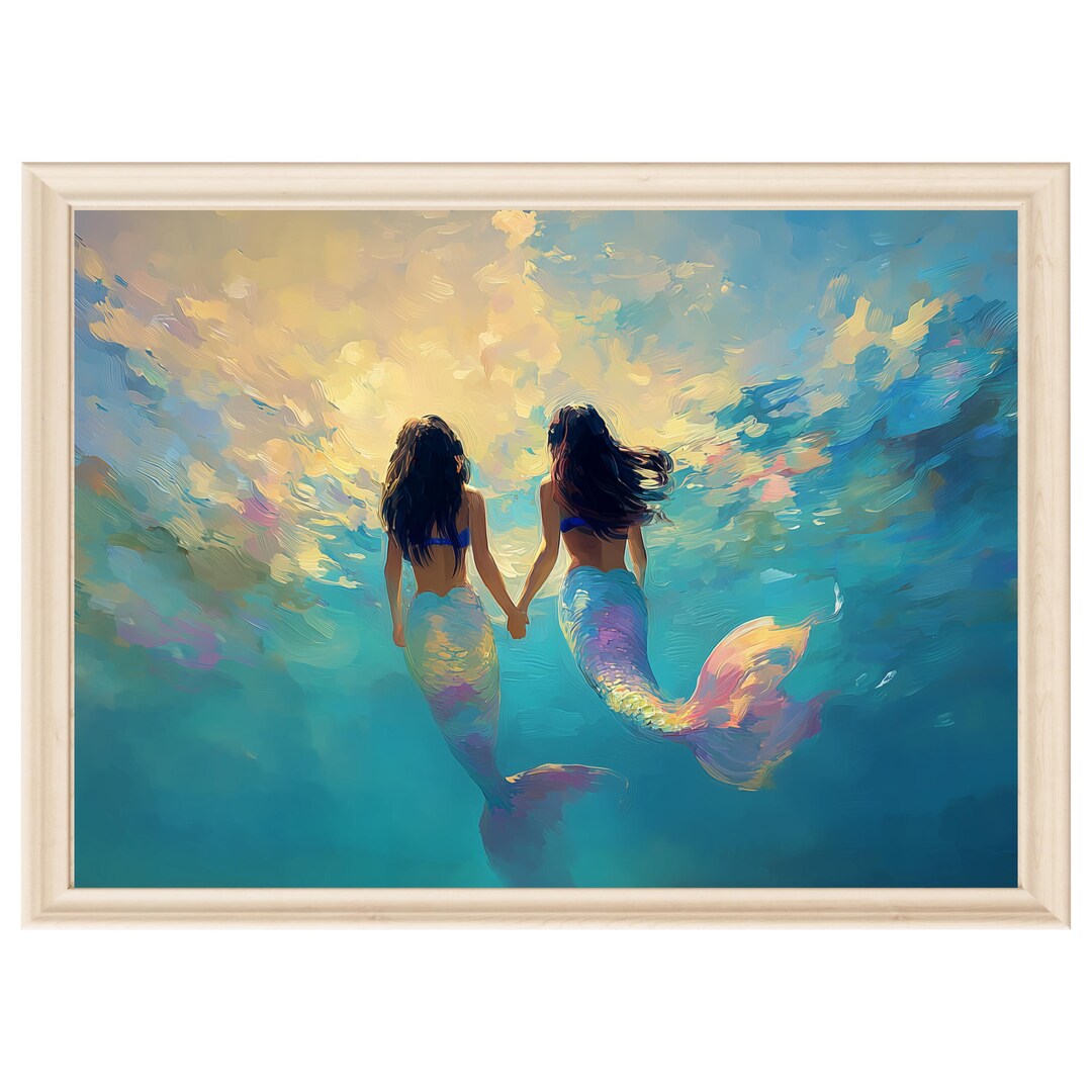 Mermaid Wall Art Nursery Digital Download Underwater Print Pastel Ocean ...