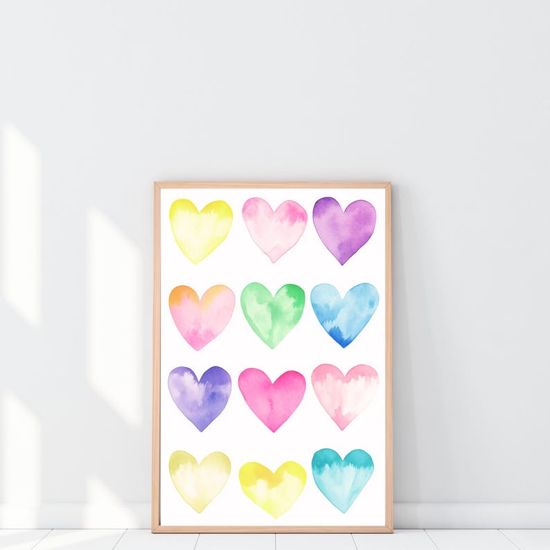 Watercolor Heart Wall Art Printable Pink Heart Nursery Decor Girl Room ...