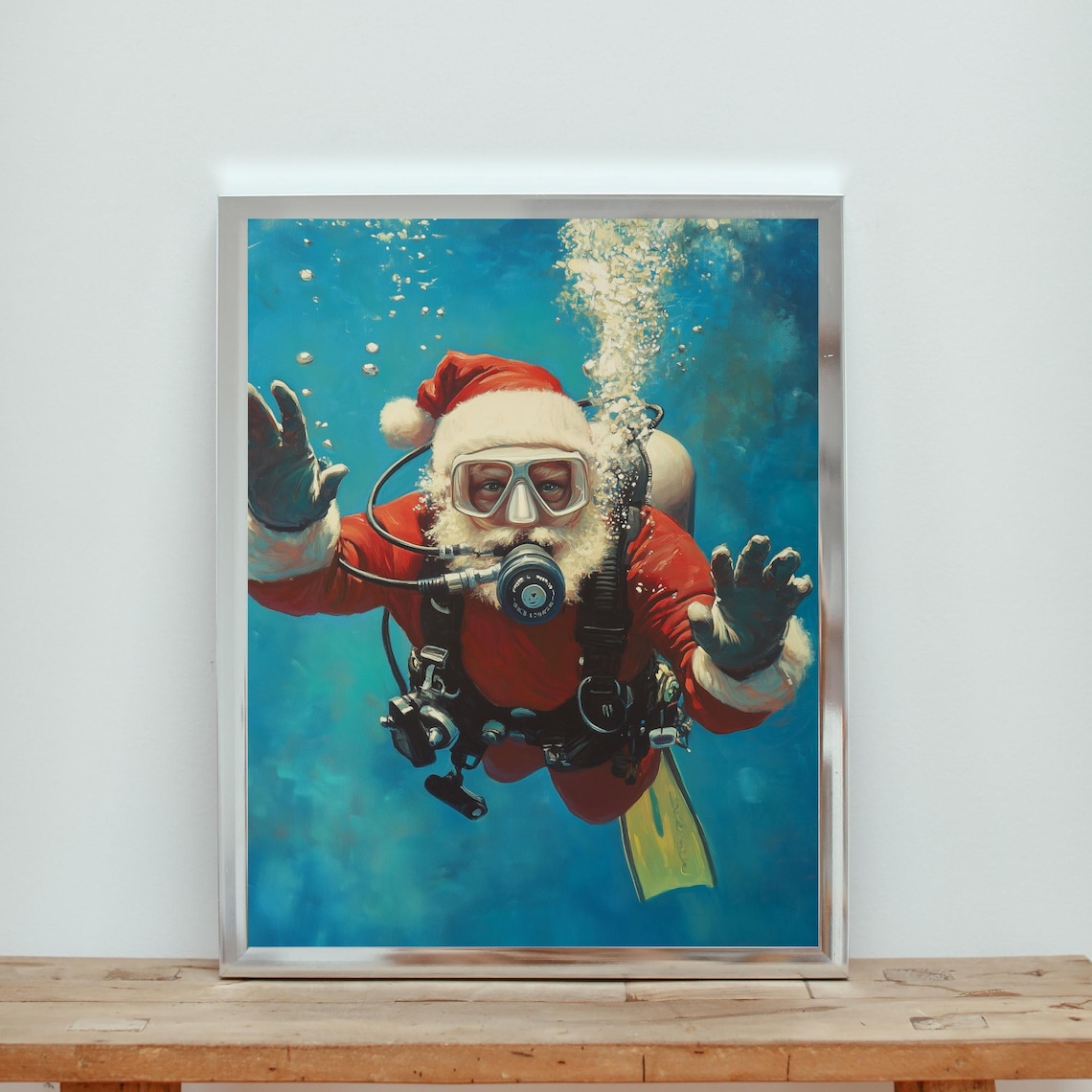 Retro Santa Scuba Diving Poster | Fun Ocean Christmas Decor | Digital ...