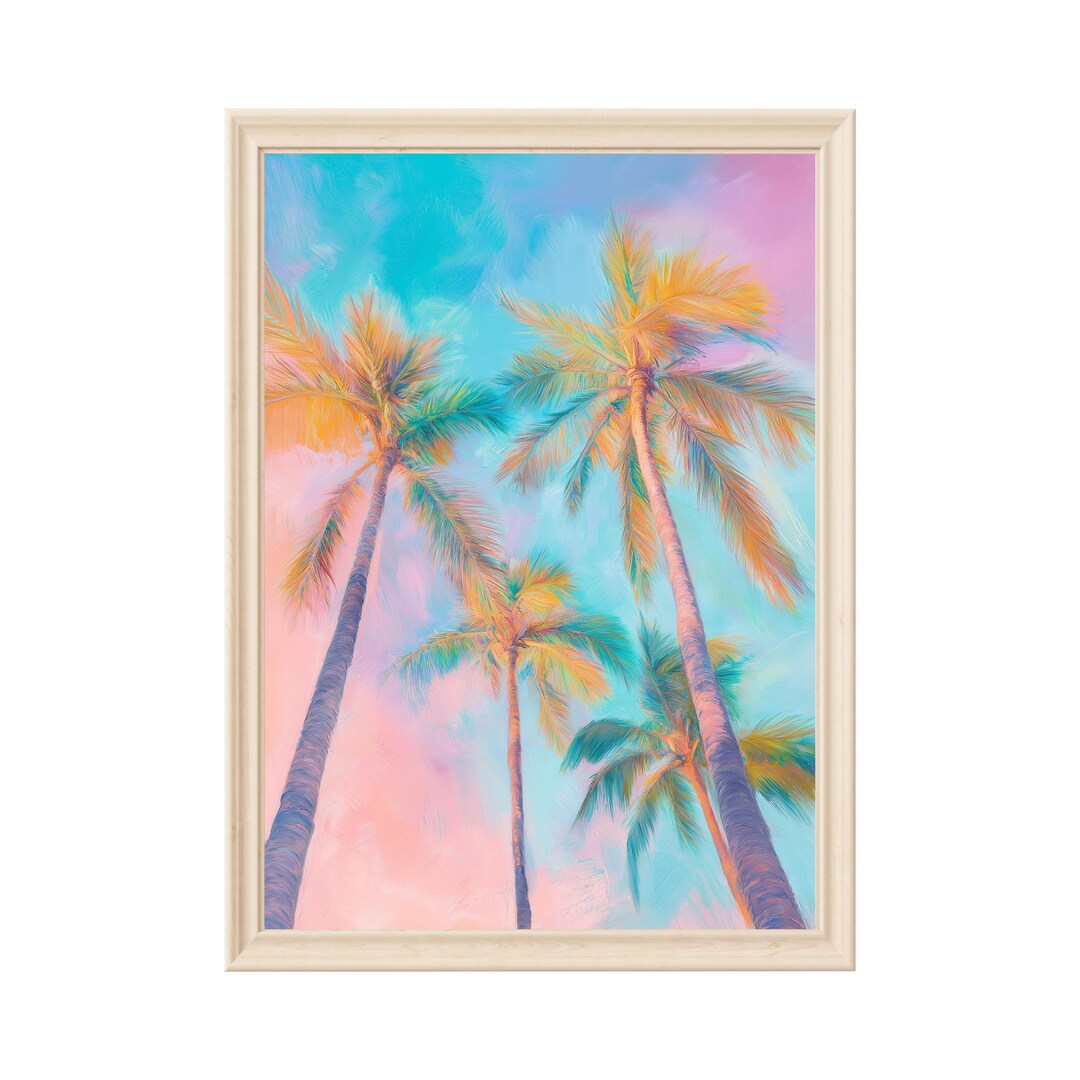 Palm Tree Digital Art Pastel Tropical Wall Print Beach Home Decor Ocean ...