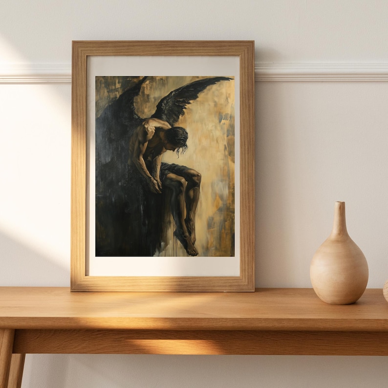 Fallen Angel Dark Moody Mythological Art Print Dark Art Oil Painting ...