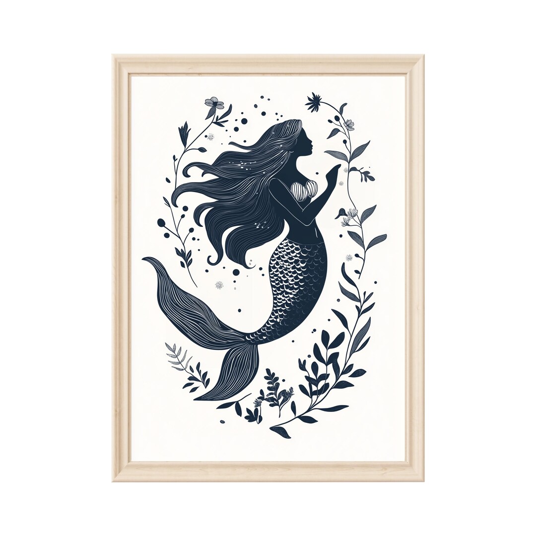 Minimalist Mermaid Art Digital Download Coastal Wall Art for Nursery ...