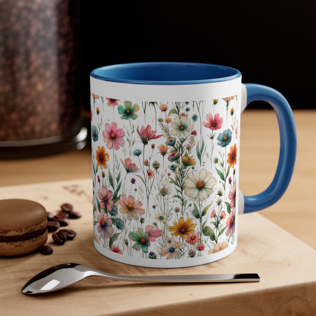 Botanical Ceramic Mug Wildflower Full Wrap Design, Colorful Home ...