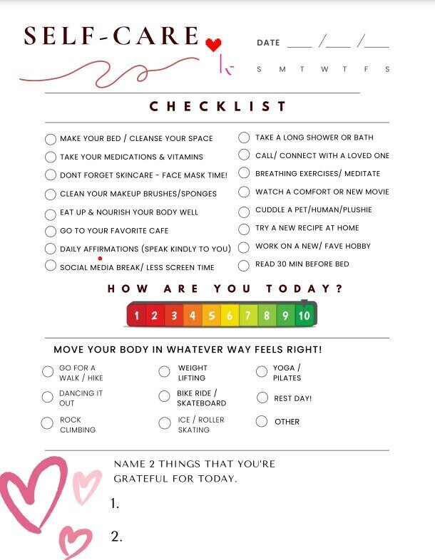 Self Care Checklist, Self Love Checklist, Daily to Do List, Instant ...
