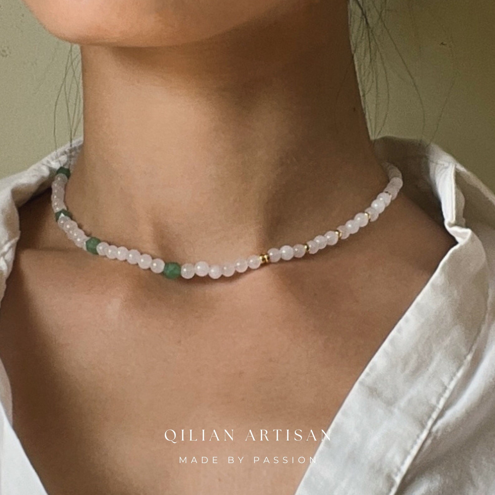 Jade Lotus: Handmade White Jade and Dongling Stone Necklace｜chocker ...
