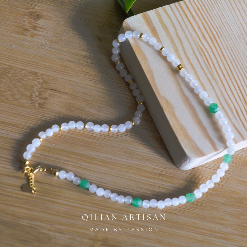Jade Lotus: Handmade White Jade and Dongling Stone Necklace｜chocker ...