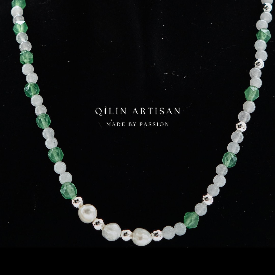 White Jade, Dongling Jade Aventurine, and Freshwater Pearl Choker ...
