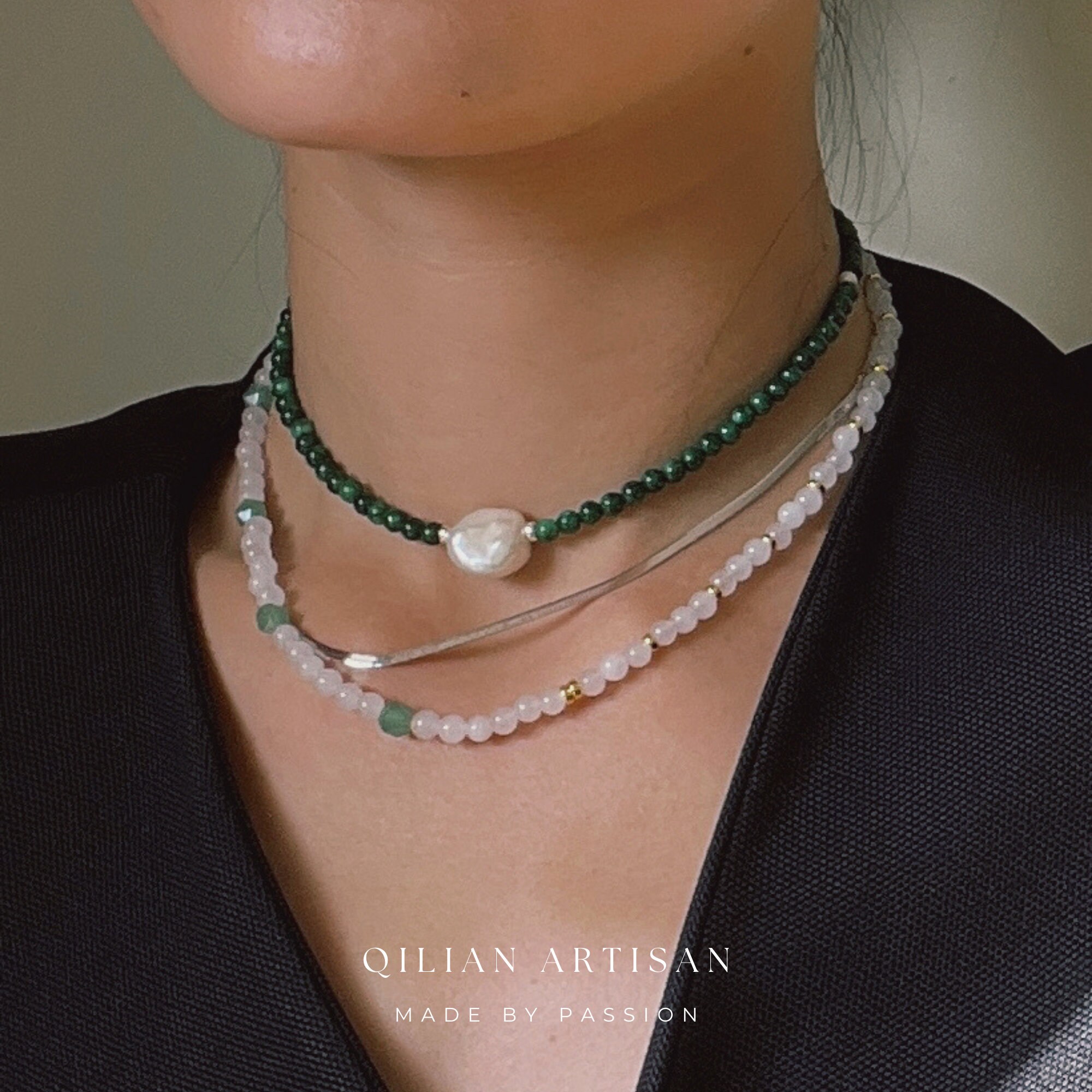 Jade Lotus: Handmade White Jade and Dongling Stone Necklace｜chocker ...