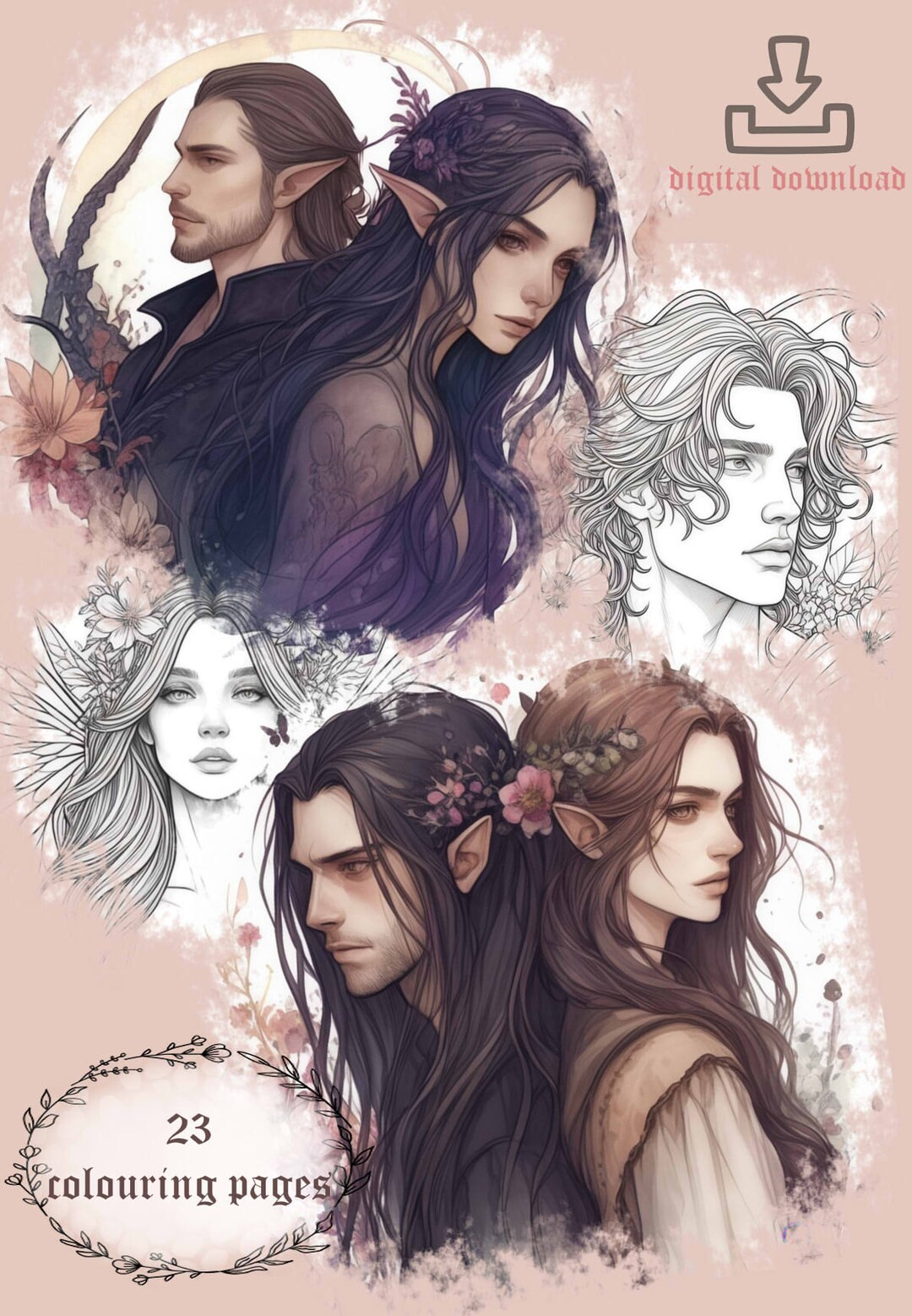 23 Fae and Dark Fae Colouring Pages / Printable Fantasy Colouring Book ...