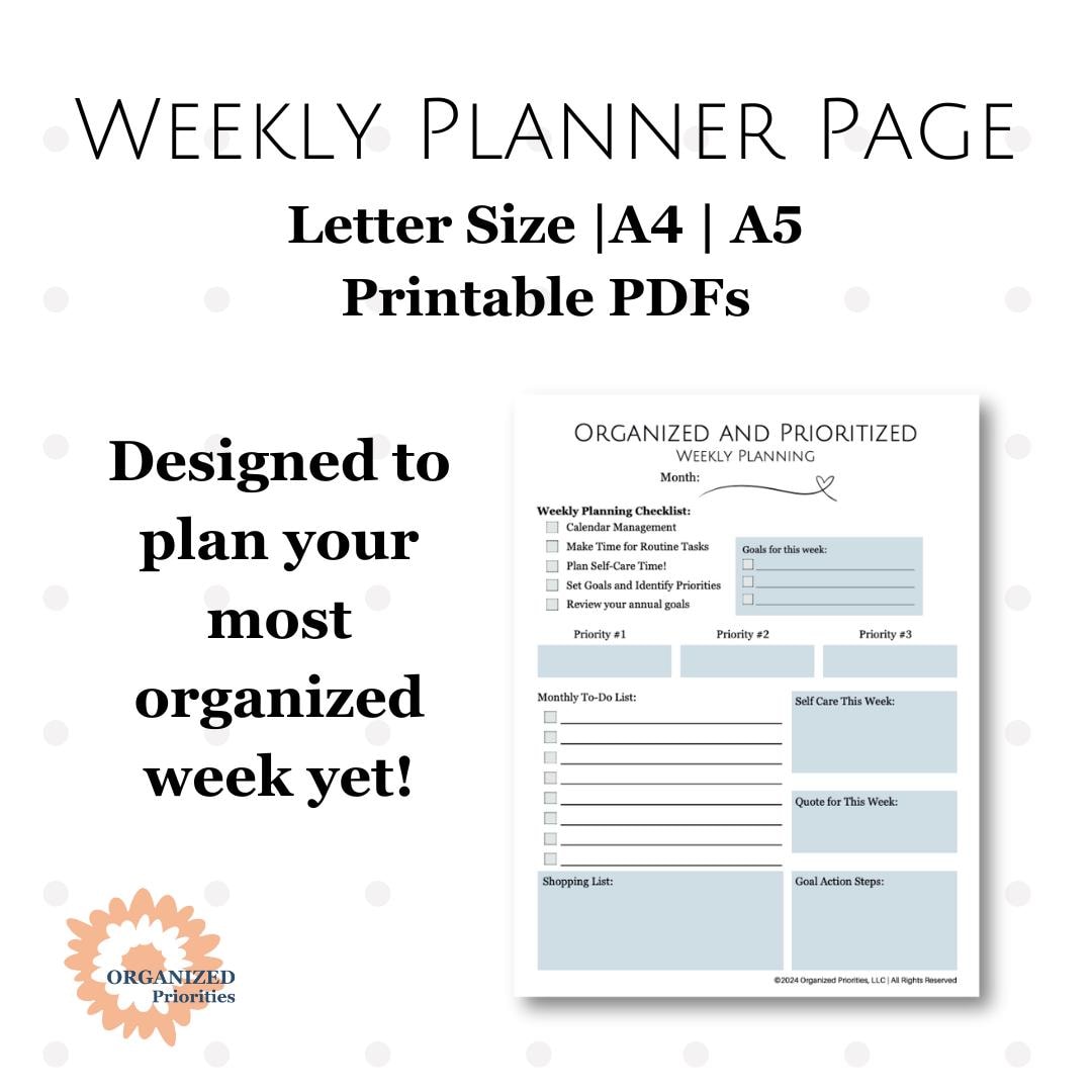 Weekly Planner Printable PDF - Letter Size | A4 | A5 - Simple Weekly ...