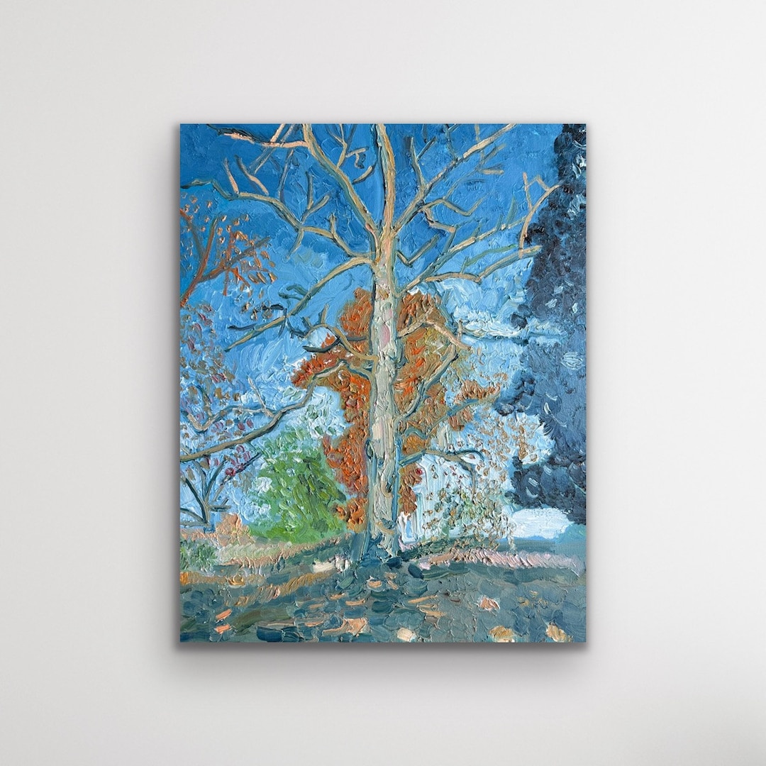 Original Textured Sycamore Tree Painting on Canvas 16"x20" | Landscape ...