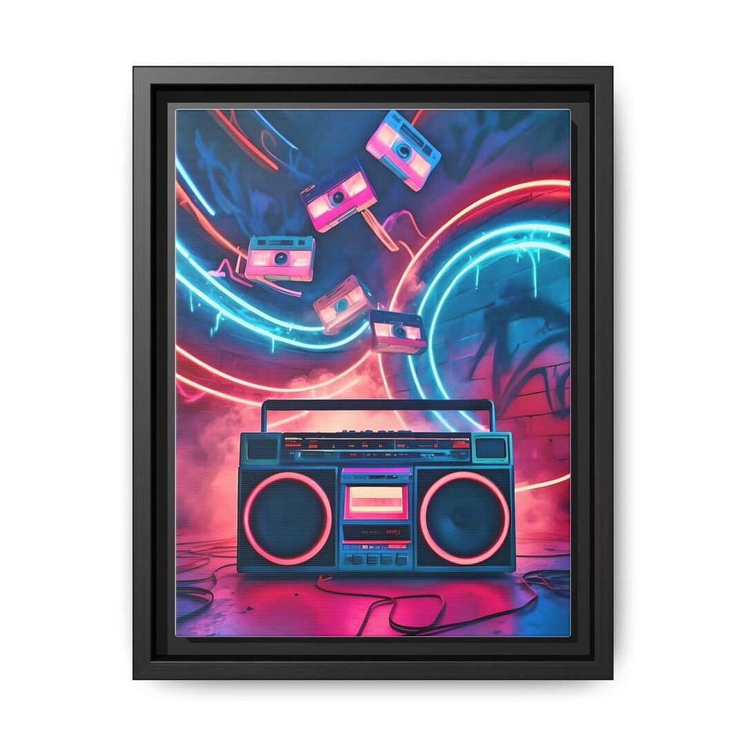 Retro Boombox Classic Neon Design With Cassette Tapes Awesome for ...