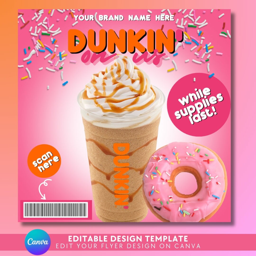 Dunkin' Donuts Giveaway Flyer Template, Editable Coffee Treat (canva ...