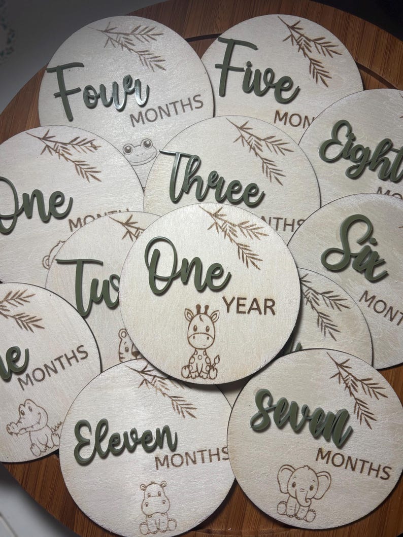 Safari Monthly Milestone Discs, Hello World Sign, Baby Announcement 1 ...