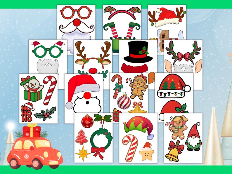 Christmas Photo Booth Props, Printable PDF, 30 Pages Kids & Adults ...