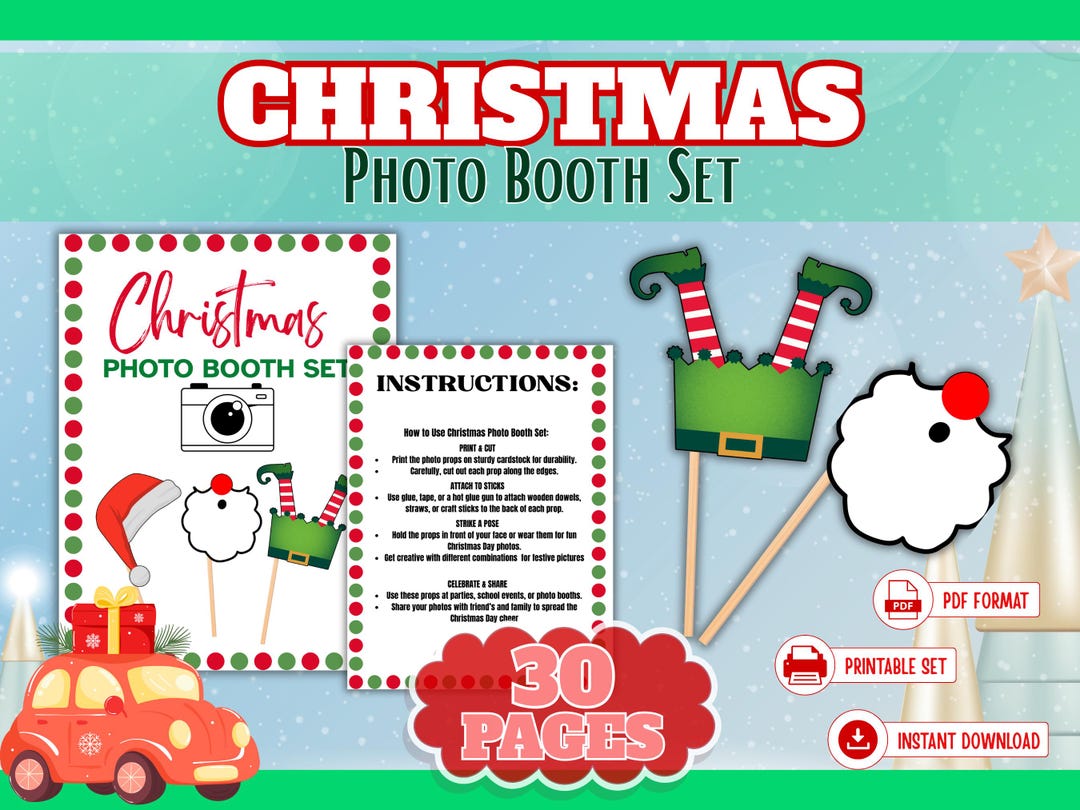 Christmas Photo Booth Props, Printable PDF, 30 Pages Kids & Adults ...