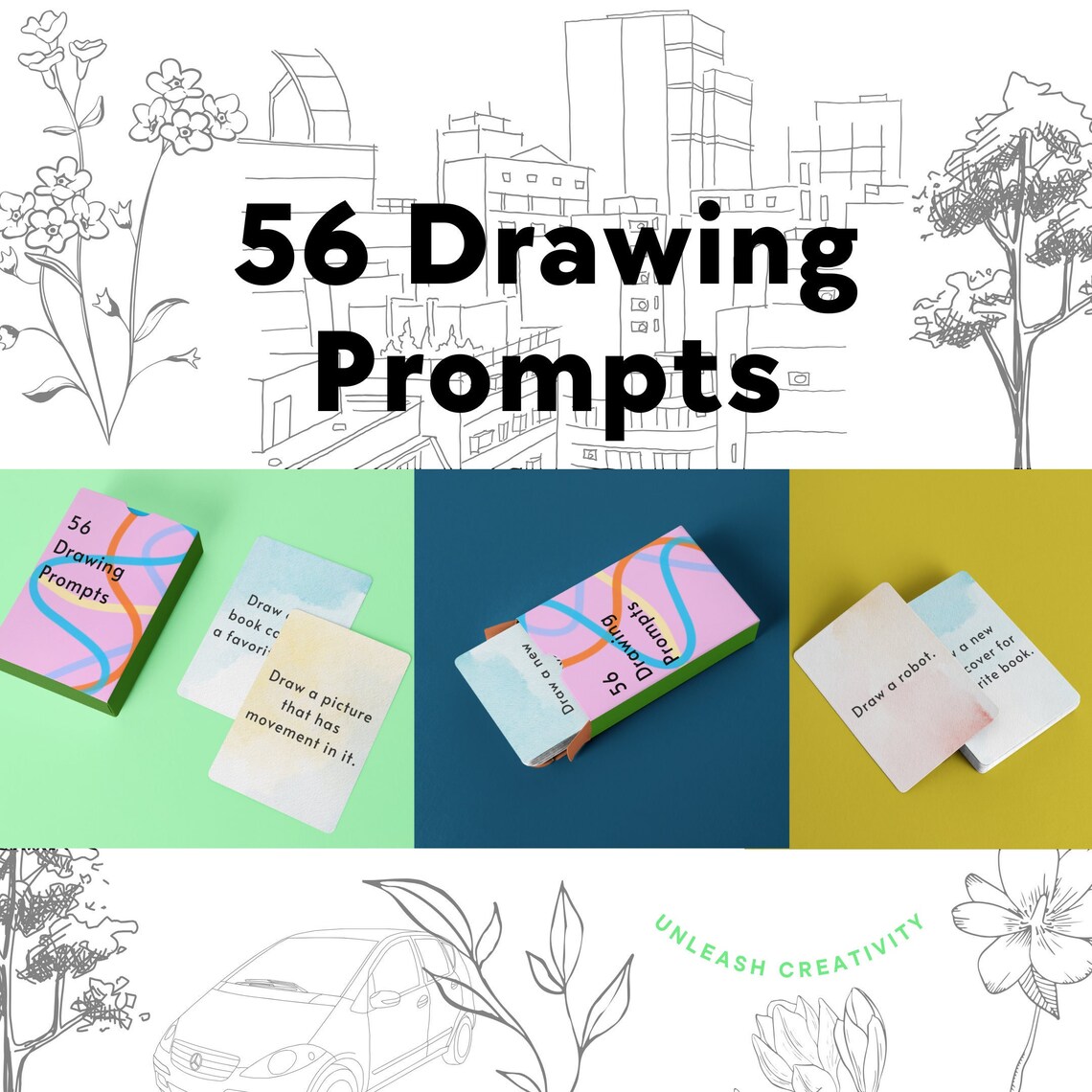 Drawing Prompts | Creative Inspiration Cards | Creative Ideas | Drawing ...