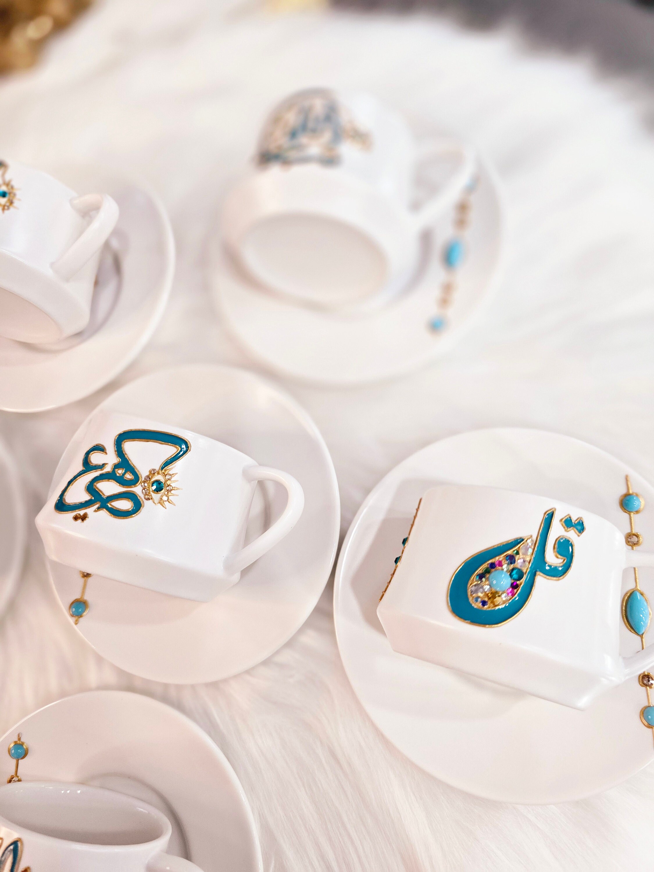 Handmade Arabic&turkish Coffee Cups Set of 6 With Painting Evil Eye ...