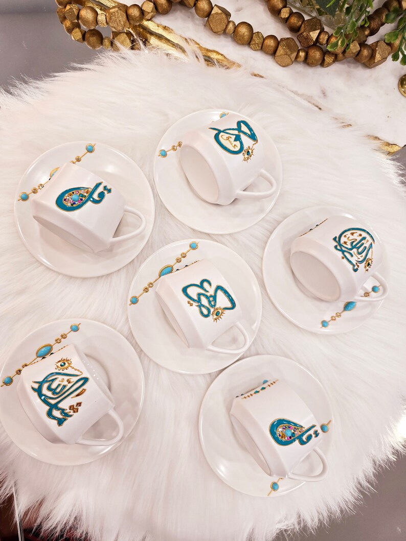 Handmade Arabic&turkish Coffee Cups Set of 6 With Painting Evil Eye ...