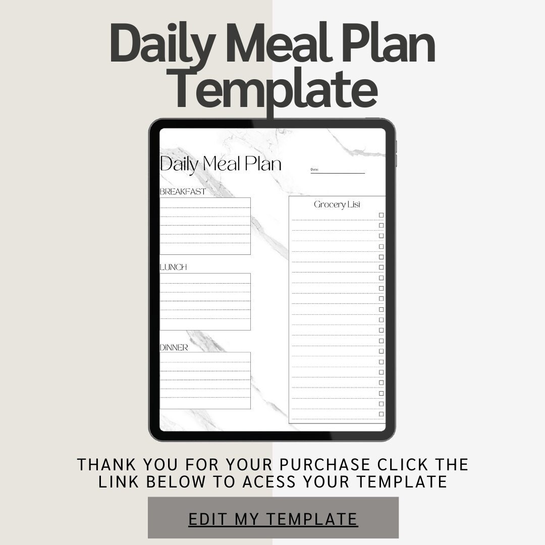 Daily Meal Plan , Digital Meal Plan , Printable Meal Plan , Grocery ...