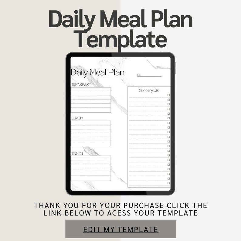 Daily Meal Plan , Digital Meal Plan , Printable Meal Plan , Grocery ...